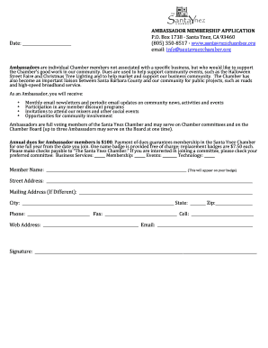 Fillable Online AMBASSADOR MEMBERSHIP APPLICATION updated 717 Fax Email ...