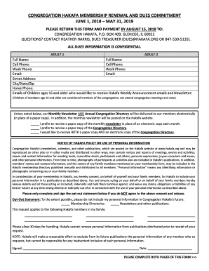 Fillable Online 2018-19 Membership Renewal and Dues Commitment Form Fax ...
