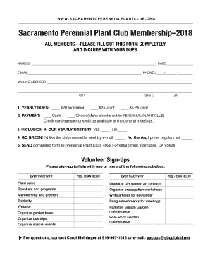 Fillable Online Sacramento Perennial Plant Club Membership2018 Fax ...