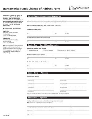 Fillable Online Transamerica Funds Change of Address Form Fax Email ...