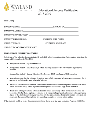 Fillable Online 18-19 Educational Purpose Verification Form Fax Email ...