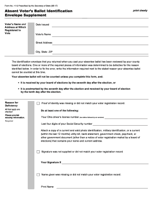 Fillable Online Absent Voters Ballot IdentificationEnvelope Supplement ...