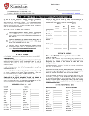 Fillable Online 2018 2019 Request for Review of Special Circumstances Form Fax Email Print ...