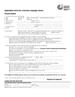 Fillable Online Application Form for a German Language Course - Goethe ...
