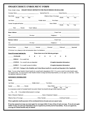 Fillable Online SMARTCHOICE ENROLMENT FORM Fax Email Print - pdfFiller