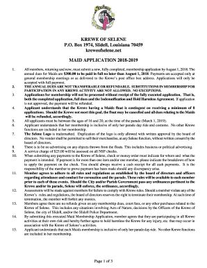 Fillable Online MAIDS application 2018-2019 - Krewe of Selene Fax Email ...