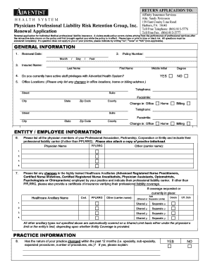 Fillable Online Physicians Professional Liability Risk Retention Group ...