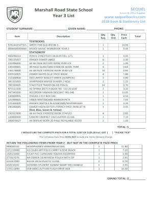 Fillable Online Marshall Road State School Year 3 List Fax Email Print ...