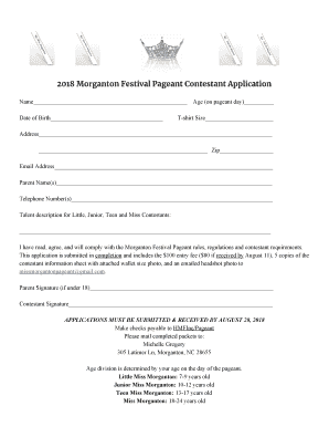 Fillable Online 2018 Morganton Festival Pageant Contestant Application ...