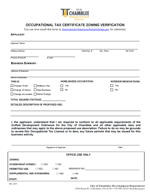 Fillable Online OCCUPATIONAL TAX CERTIFICATE ZONING VERIFICATION Fax ...