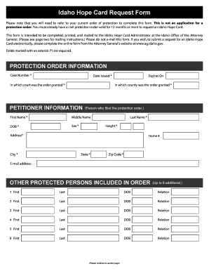 Fillable Online Idaho Hope Card Request FormIdaho Hope Card Request ...