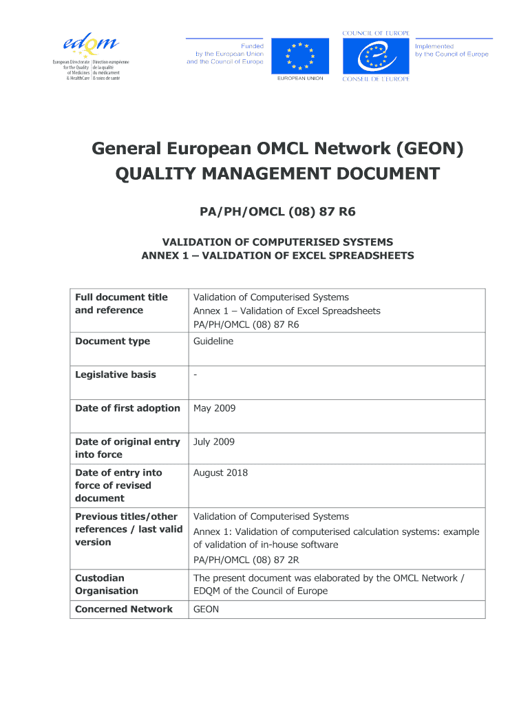 General European Omcl Network Geon Quality Management Document - Fill ...
