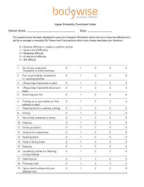 Fillable Online Upper Extremity Functional Index Patient Name ...
