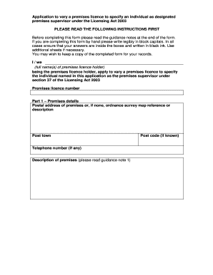 Fillable Online Vary a Designated Premises Supervisor - Printable ...
