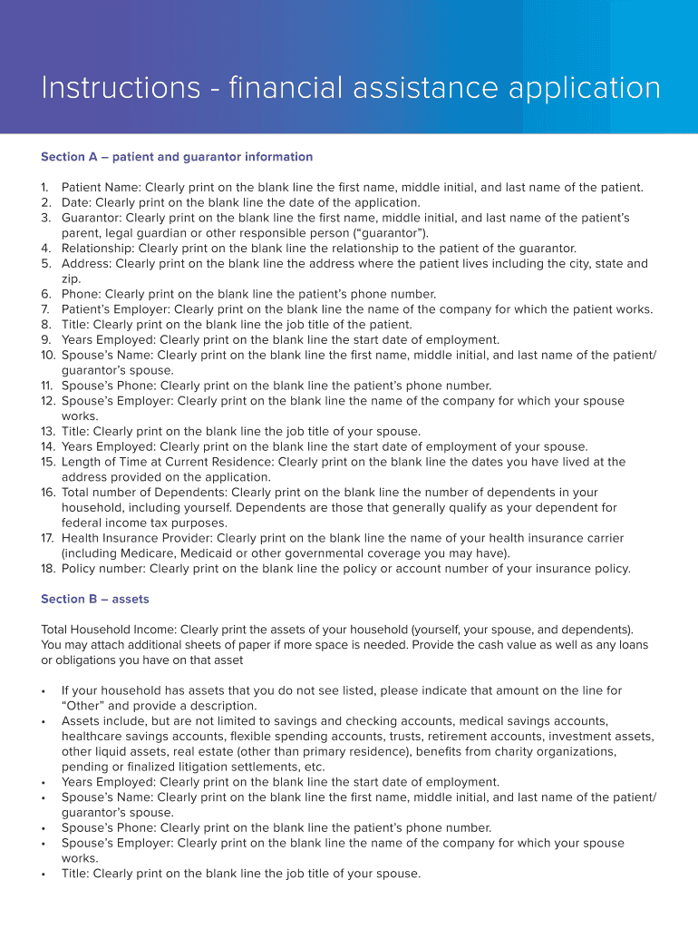 Fillable Online Instructions - financial assistance application ...
