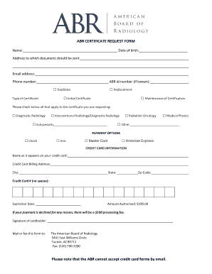 Fillable Online ABR CERTIFICATE REQUEST FORM Please note that the ABR ...