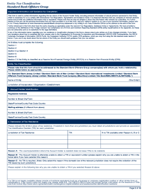 Fillable Online Entity Tax Classification Standard Bank Offshore Group ...