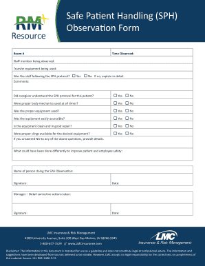 Fillable Online Safe Patient Handling (SPH) Observation Form - LMC ...
