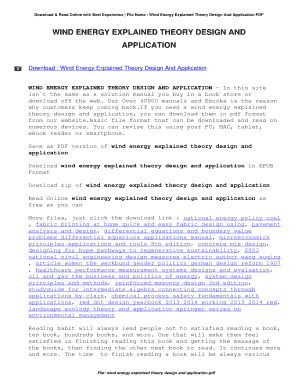 Fillable Online Wind Energy Explained Theory Design And Application ...