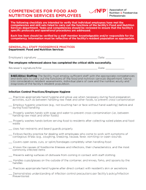 Fillable Online COMPETENCIES FOR FOOD AND NUTRITION SERVICES EMPLOYEES ...