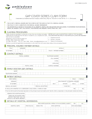 Fillable Online gap cover series claim form - Your Health and Actuarial ...