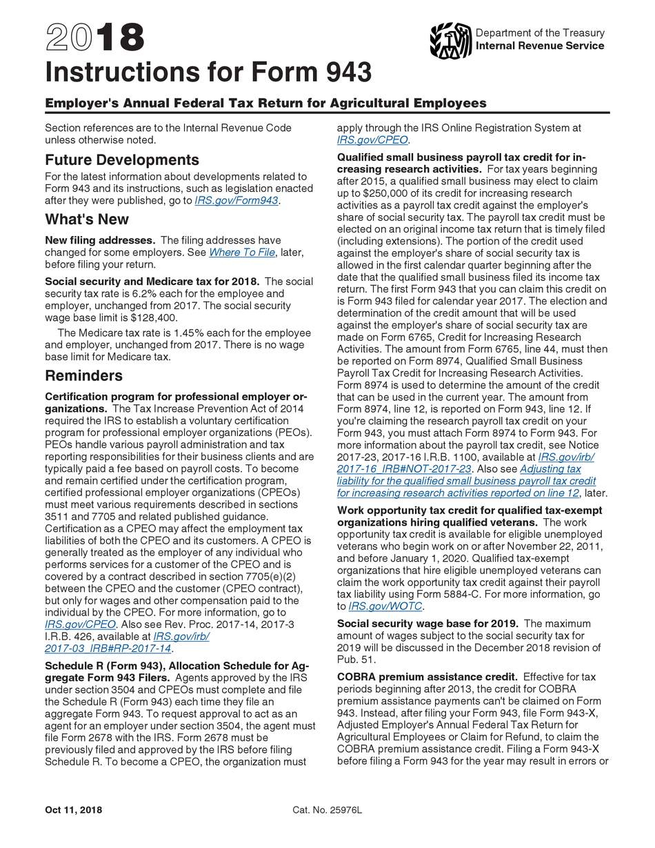 Online IRS Instructions 943 2018 - 2019 - Fillable and Editable PDF ...