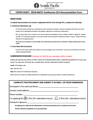 Fillable Online COVER SHEET: 2018 NAEYC Conference CEU Documentation Form Fax Email Print ...