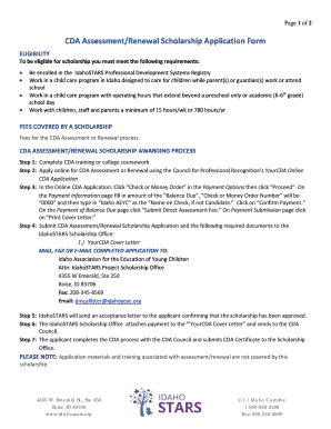 Fillable Online CDA Assessment/Renewal Scholarship Application Form ...