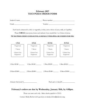 Fillable Online TECS PIZZA ORDER FORM Fax Email Print - pdfFiller