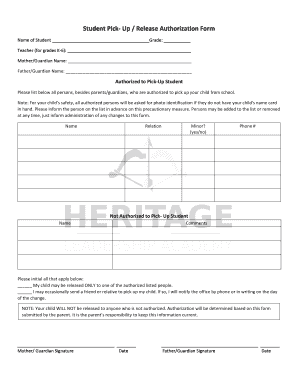 Fillable Online Student pickup authorization form Fax Email Print ...