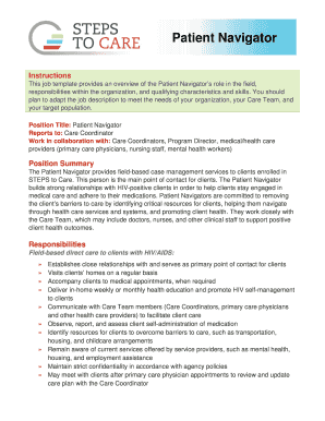 Fillable Online Patient Navigator Job Description Template. Patient ...