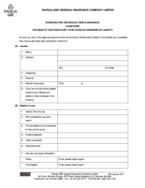 Fillable Online fire insurance claim form - Raheja QBE Fax Email Print ...