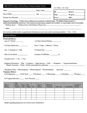 Fillable Online OB-GYN Centre of Excellence Patient Intake Form Fax ...