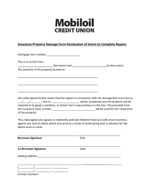 Fillable Online Insurance Property Damage Form Declaration of Intent to ...