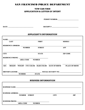 Fillable Online tow car firm application with letter of intent Fax ...