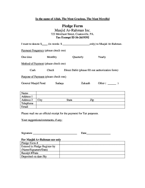 Fillable Online Pledge Form Masjid Ar-Rahman Inc. Fax Email Print ...
