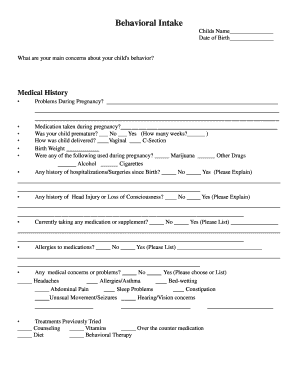 Fillable Online Behavioral Intake Fax Email Print - pdfFiller