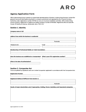 Fillable Online Agency Application Form - ARO Underwriting Fax Email ...