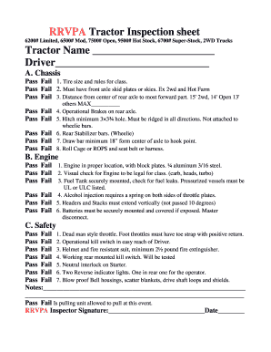 Fillable Online RRVPA Tractor Inspection sheet Fax Email Print - pdfFiller