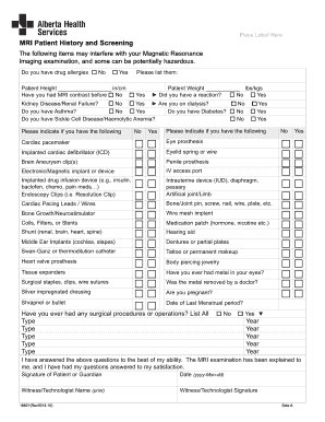 Fillable Online MRI Patient History and Screening Fax Email Print ...