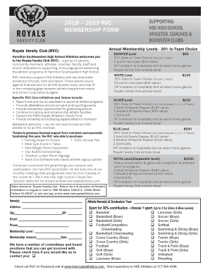 Fillable Online 2018 2019 rvc membership form - HSE High School Fax ...
