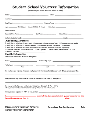 Fillable Online Student School Volunteer Information - Duval County ...