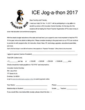 Fillable Online 2017 - Jog-a-thon - Email to Family and Friends Fax ...