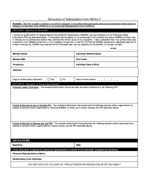 Fillable Online Revocation of Authorization Form HIPAA-5 SIGNATURE ...