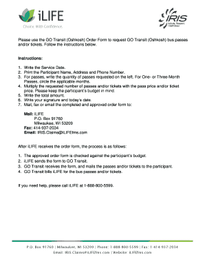 Fillable Online Racine Transit Order Form - iLIFE Fax Email Print ...