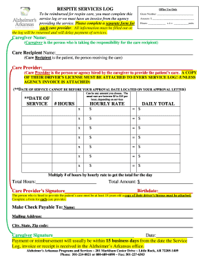 Fillable Online RESPITE SERVICES LOG Fax Email Print - pdfFiller