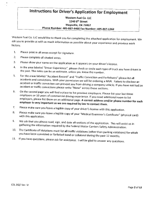 Fillable Online Instructions for Driver,s Application for Employment ...
