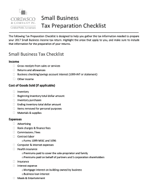 Fillable Online Small Business Tax Prep Checklist - H&R Block Fax Email ...