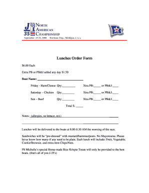 Fillable Online Lunches Order Form Fax Email Print - pdfFiller