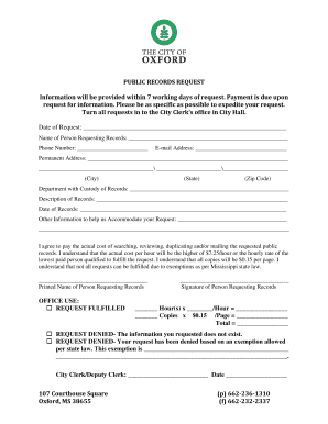 Fillable Online Public Records Request form - City of Oxford Fax Email Print - pdfFiller